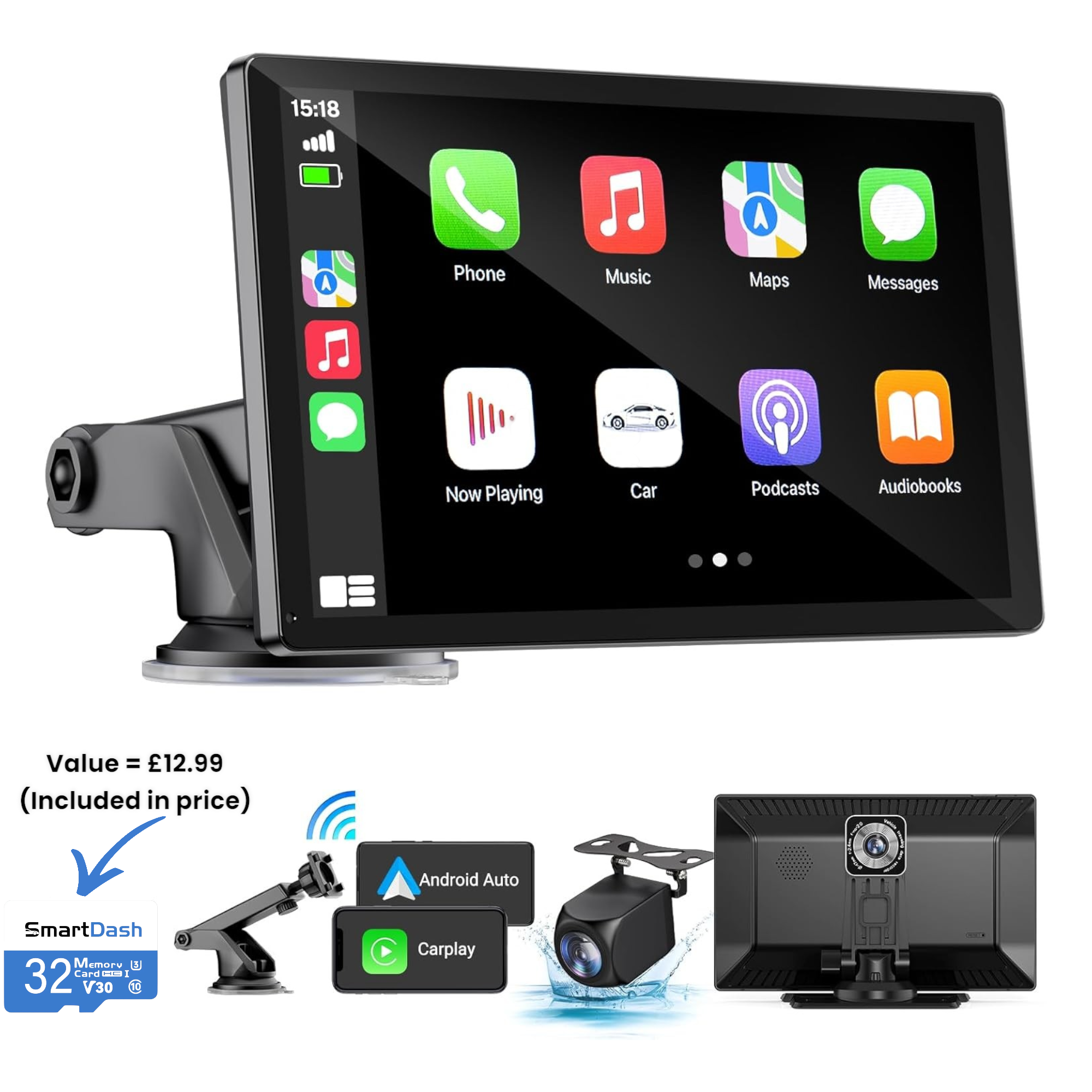 9-Inch-Wireless-Apple-Carplay-Android-Auto-Portable-Car-Stereo-Radio-Dash-Mount-Car-Play-Adapter ...